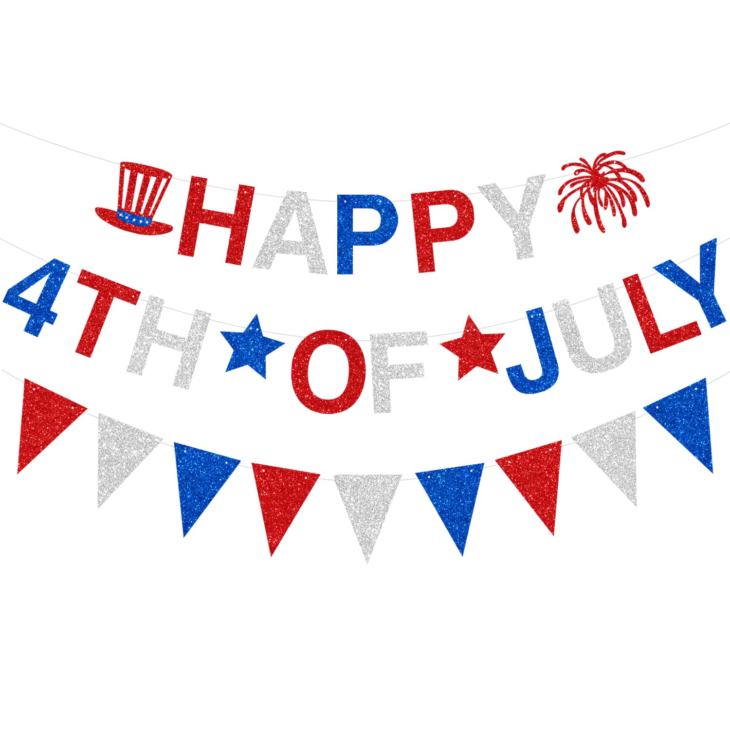 Amazon.com: JOZON Red White Blue Glittery Happy 4th of July Banner and ...