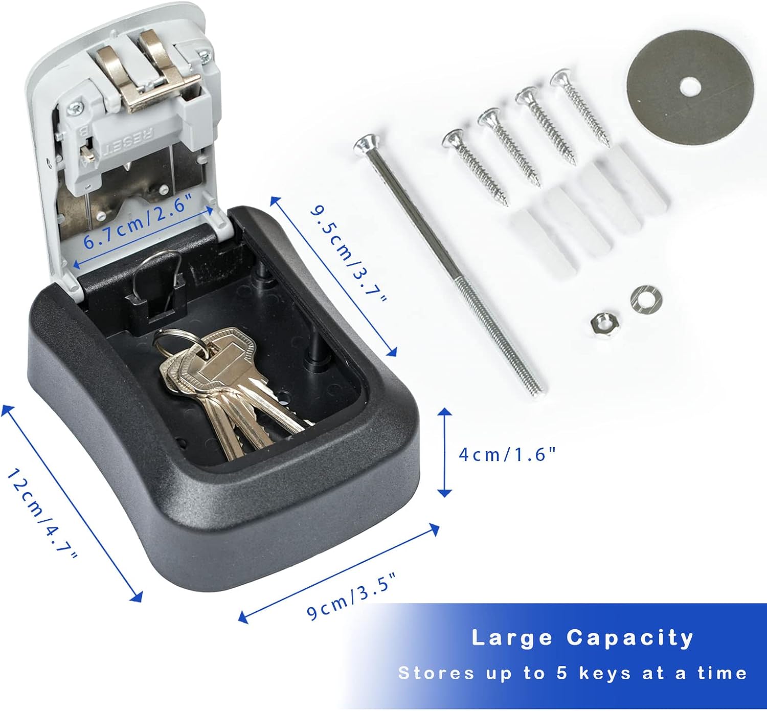 RYZAN Key Safe Box 4 Digit Combination Code Wall-Mounted Heavy Duty ...
