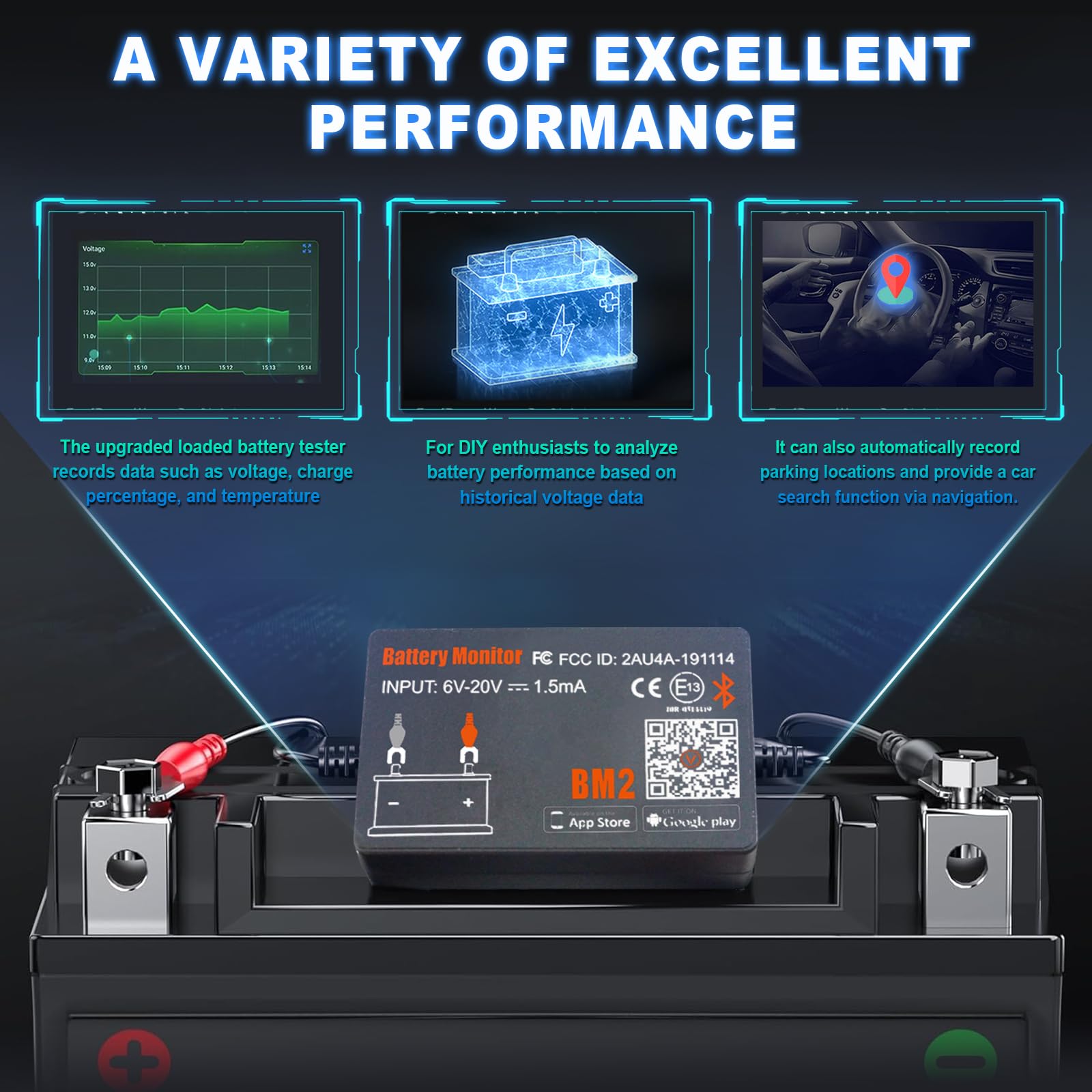 Car Bluetooth Battery Monitor BM2,iKiKin Car Battery Tester Automotive ...