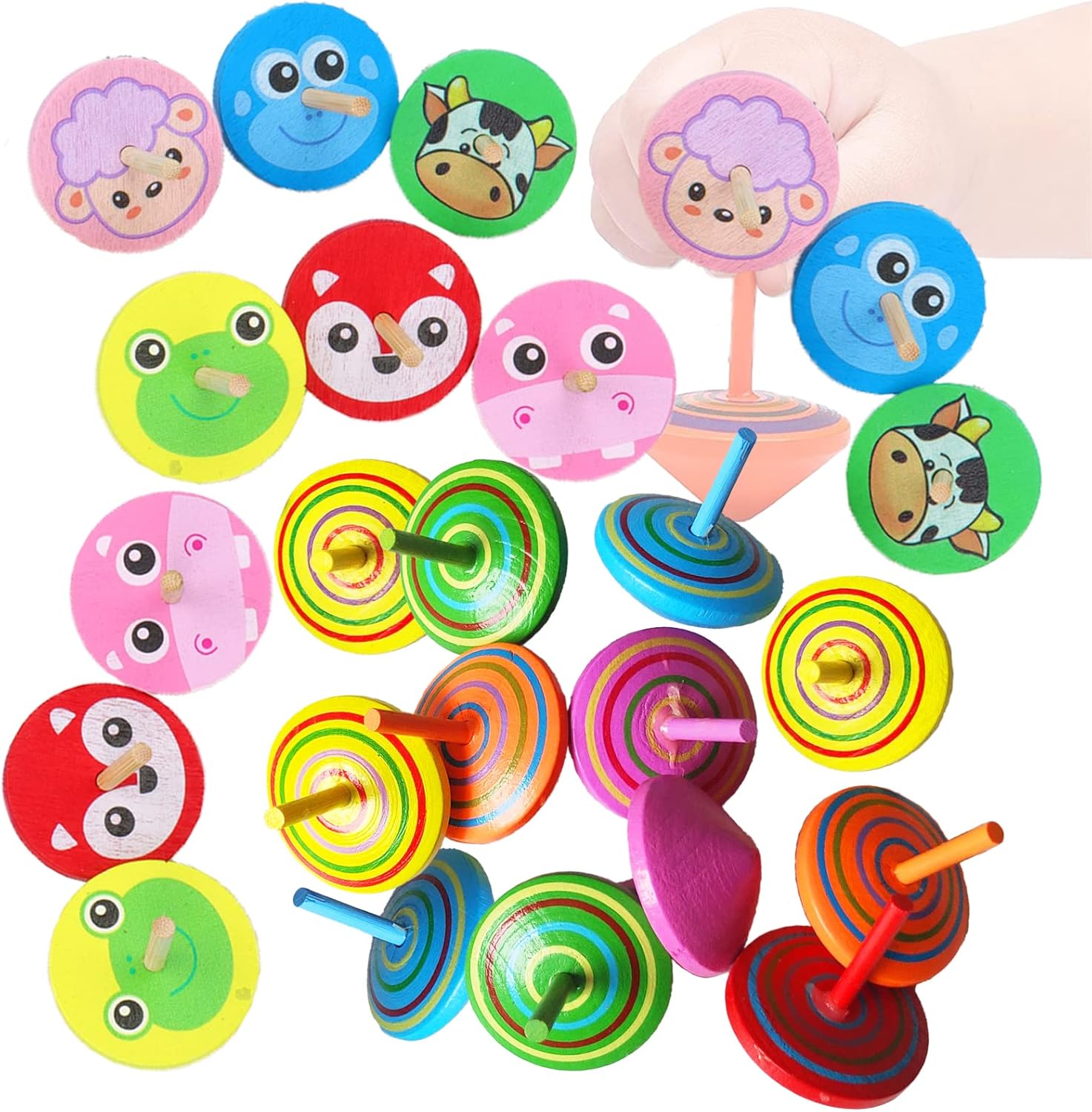 24 Stücke Kreisel für Kinder Holz, Holzkreisel für Kinder, Kleine ...