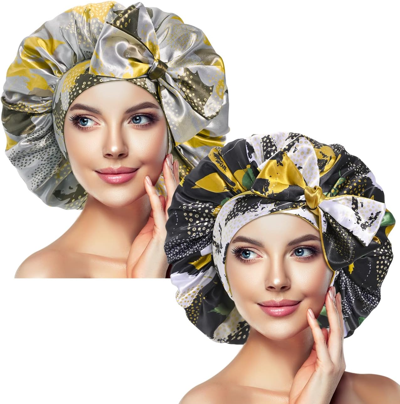 Amazon.com : Pack of 2 Satin Sleeping Bonnet Women Elastic Satin Bonnet ...