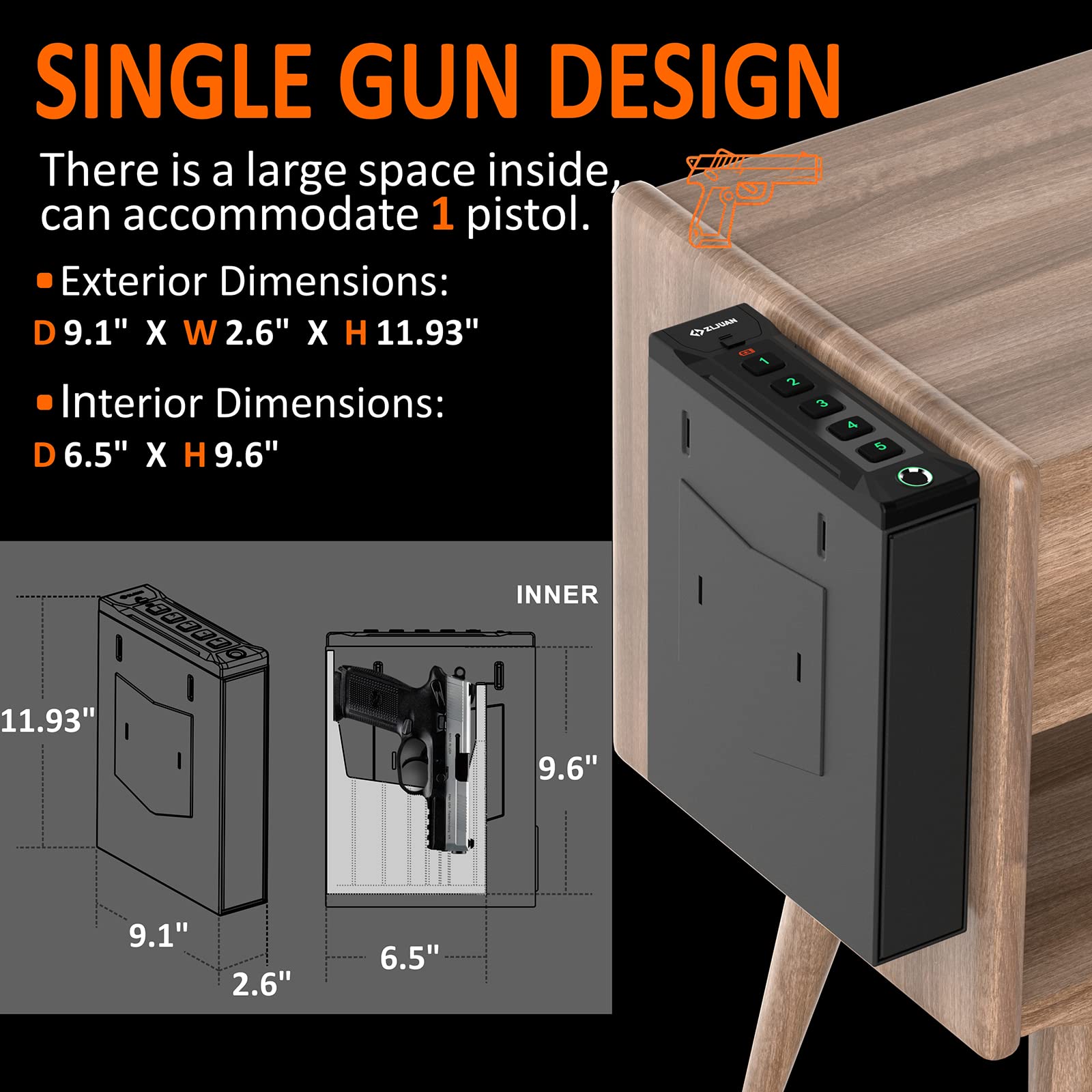 Z ZLJUAN Mounted Gun Safe for Pistols,Quick-Access Auto-Open Sliding ...