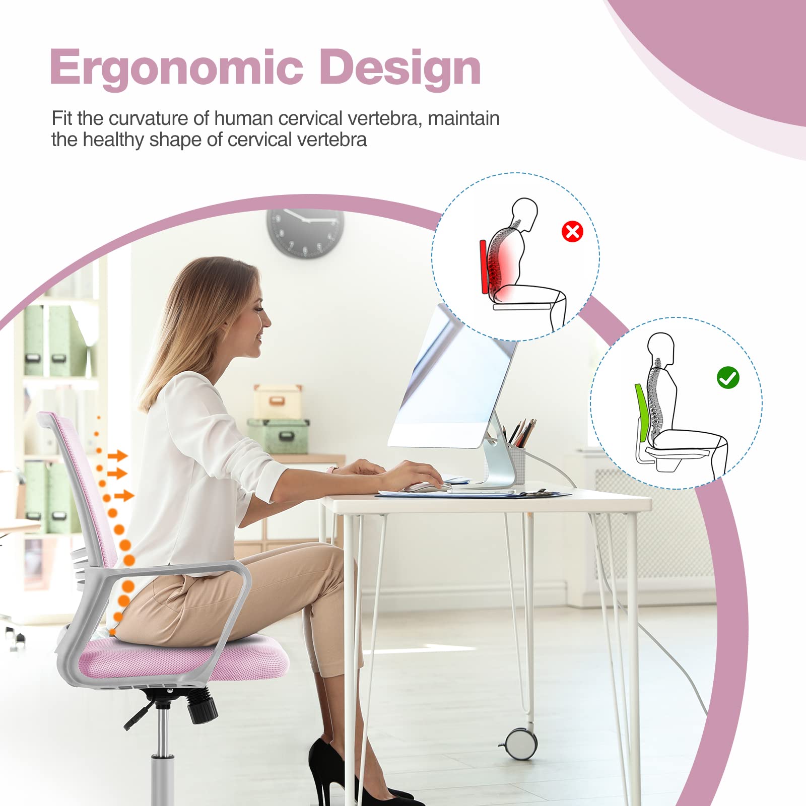 JHK Home Office Chair Mesh Mid Back Ergonomic Computer Executive Task ...