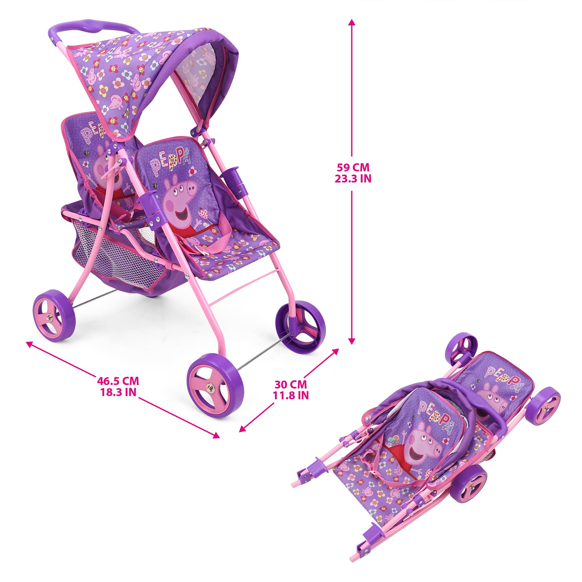 Snapklik.com : Doll Twin Stroller - Purple, Pink, Flowers - Seats 2 ...
