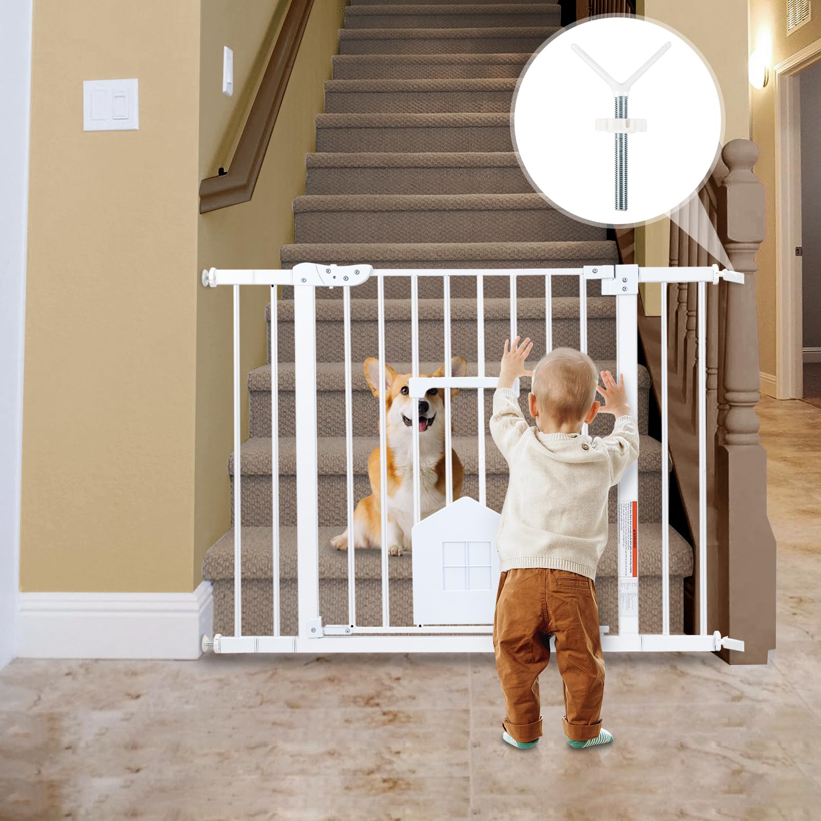 Baby Gate with Cat Door, HAHA KID 29-40" Auto Close Baby Gate, Pressure ...