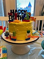Amazon.com: Building Blocks Cake Topper Glitter Happy Birthday Cake ...