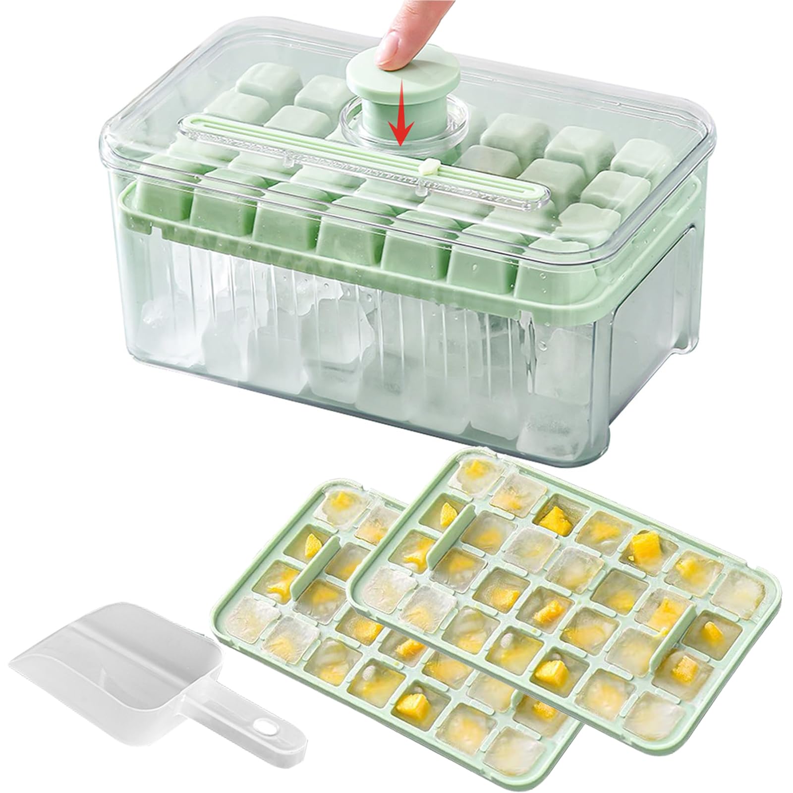 Amazon.com: Ice Cube Tray with Lid and Bin and Ice Scoop,2 Pack Plastic ...