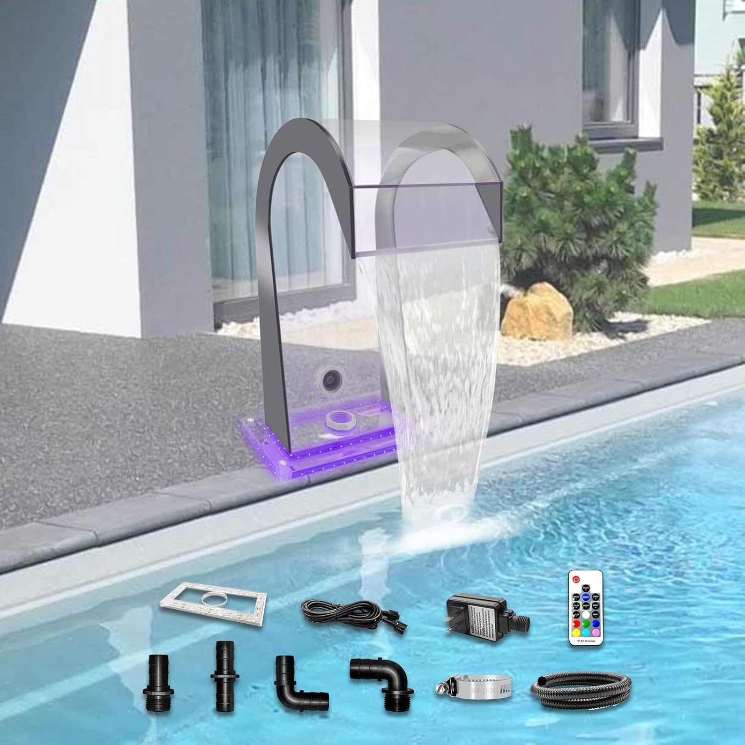 Amazon.com: LONGRUN Waterfall Spillway Acrylic S-Shaped Pool Fountain ...