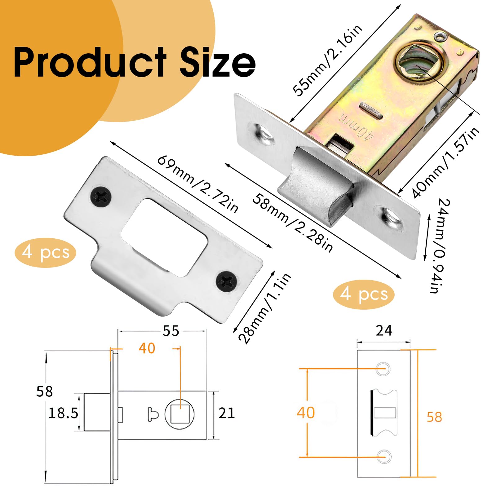 Deepton 4 Set Tubular Latch, 45mm Door Latches, Internal Door Locks ...