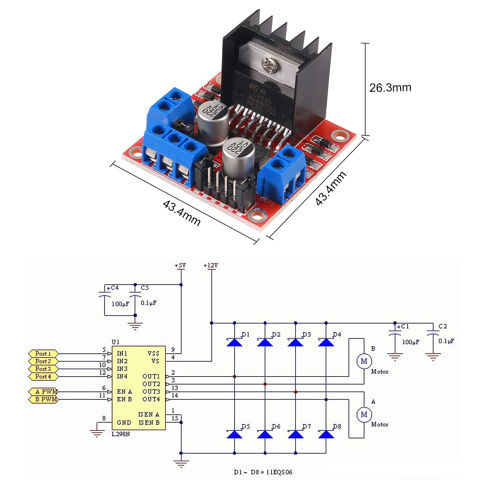 L298n Motor Driver Module Schematic Datasheet Pinout