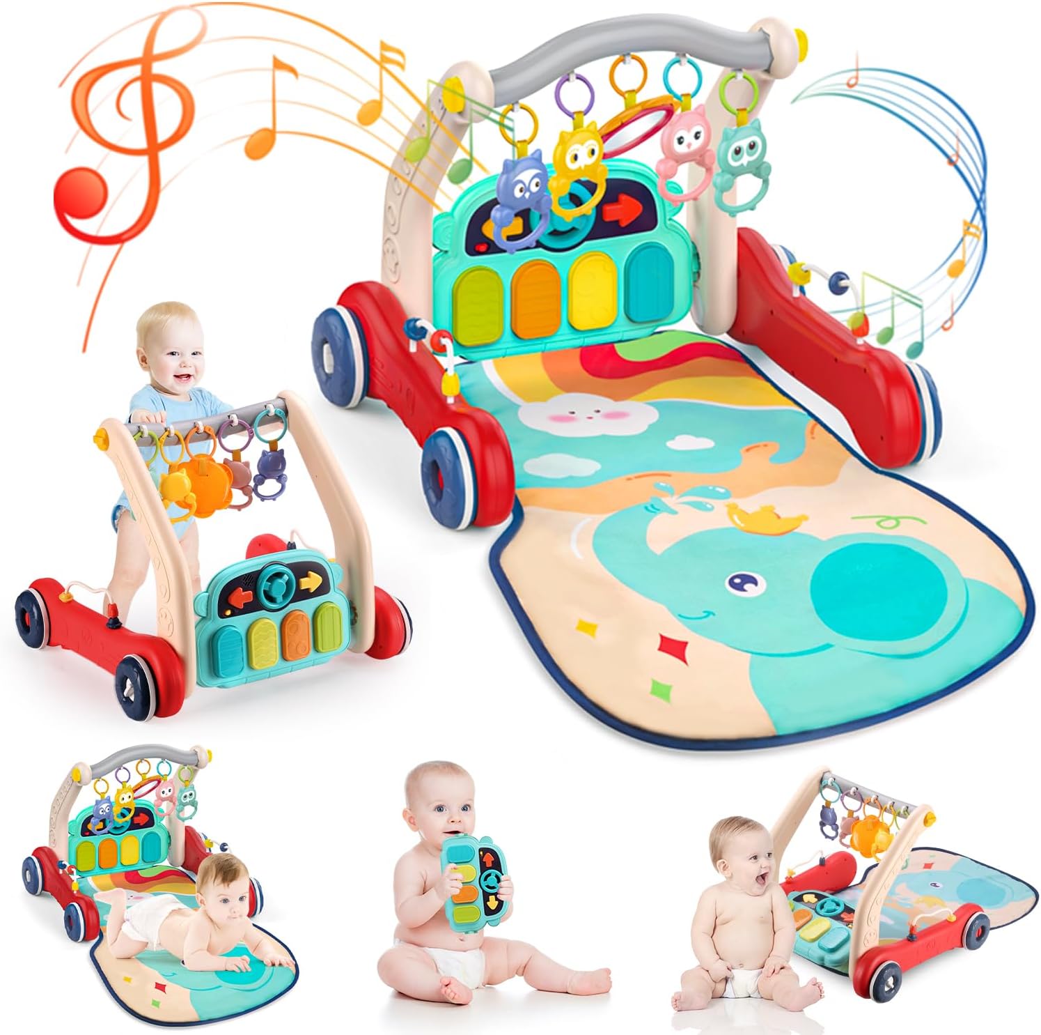 Amazon.com: Pakoo Baby Play Mat Baby Gym, 2 in 1 Baby Walker Tummy Time ...