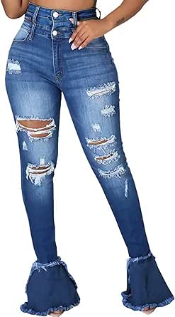 vunahzma Bell Bottom Pants for Women Ripped Hight Waist Bell Bottom ...