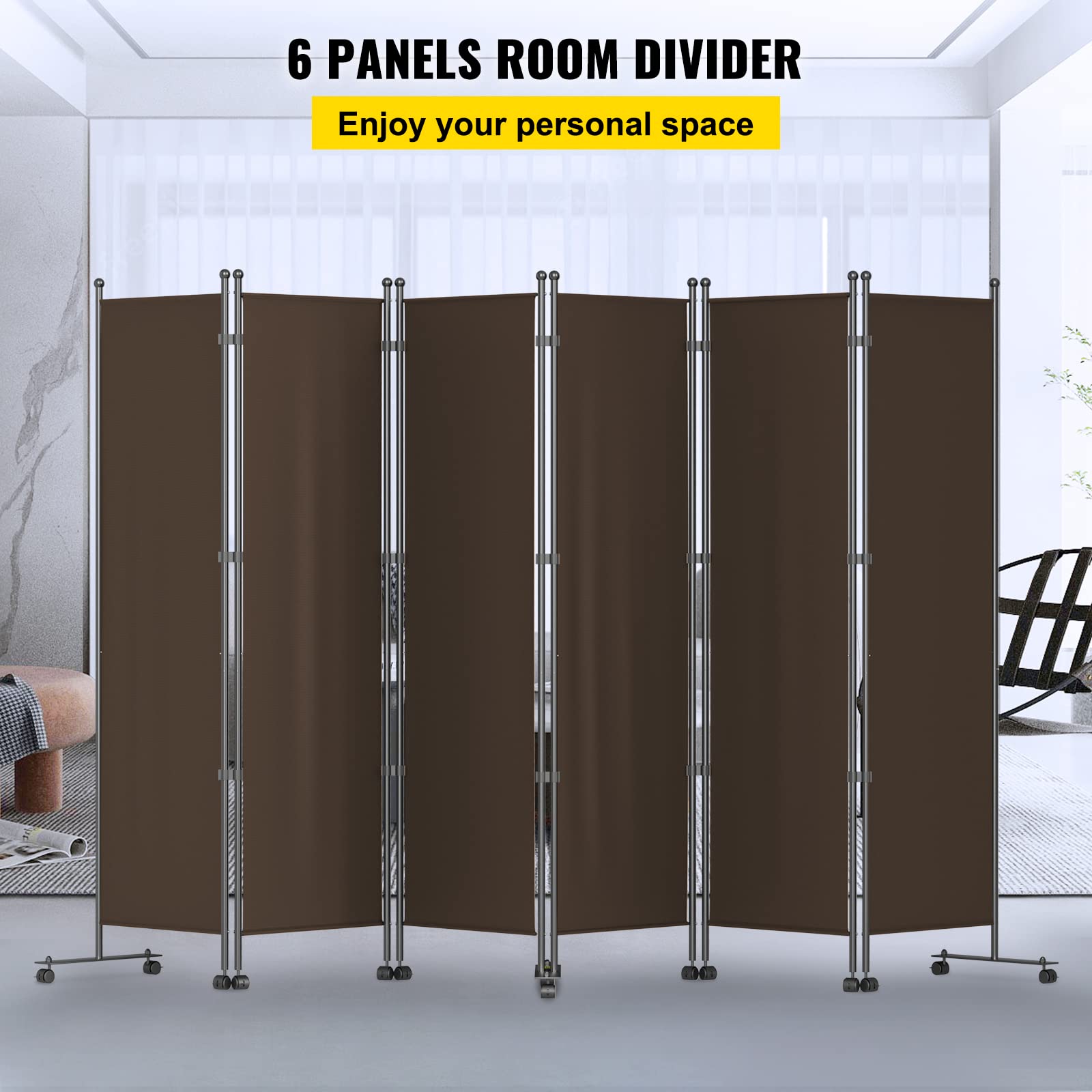 VEVOR 6 Panel Room Divider, 6 FT Tall, Freestanding & Folding Privacy ...