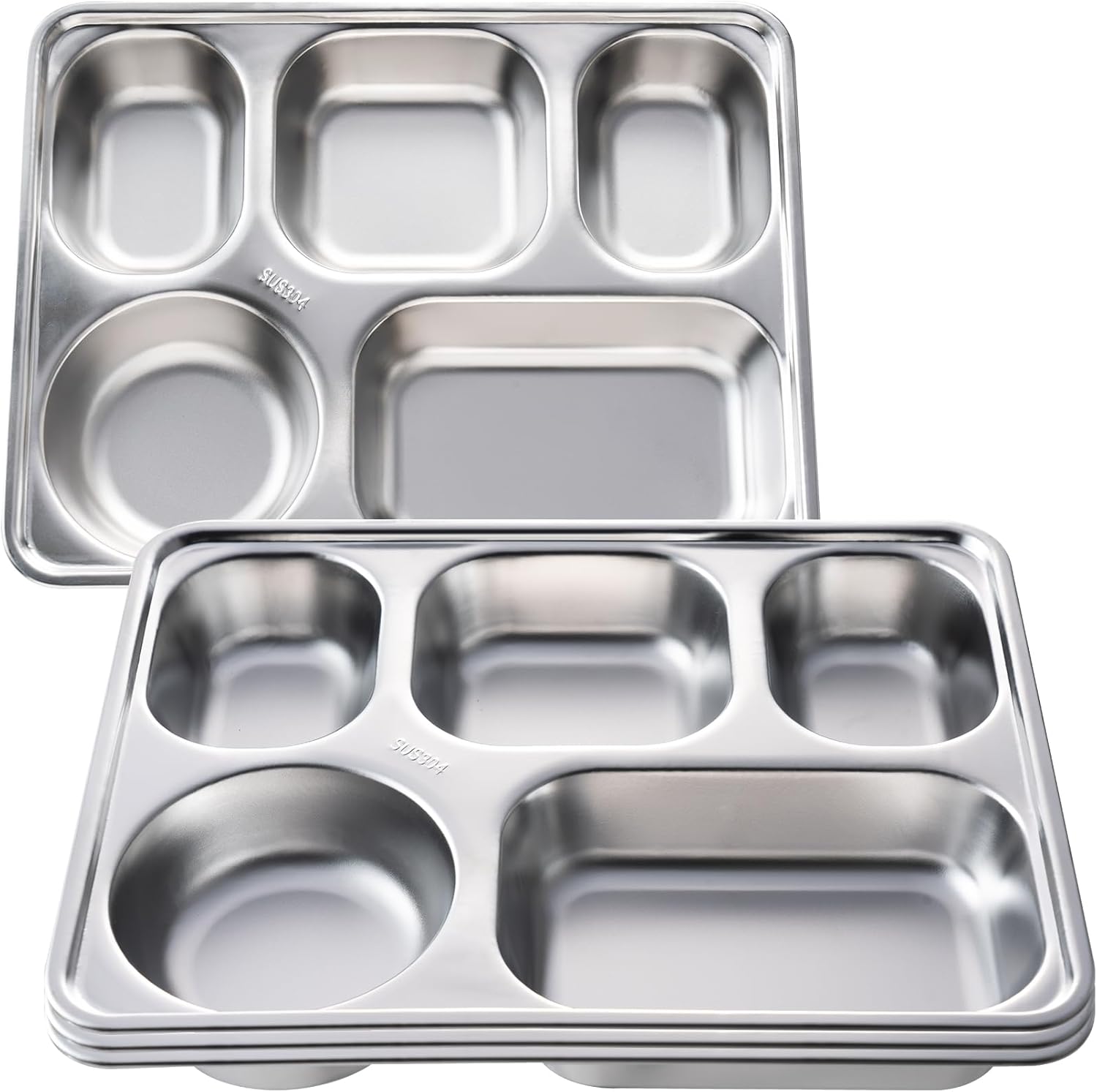 Finopro 4 Pack Stainless Steel Rectangular Divided Plates Tray/Five ...