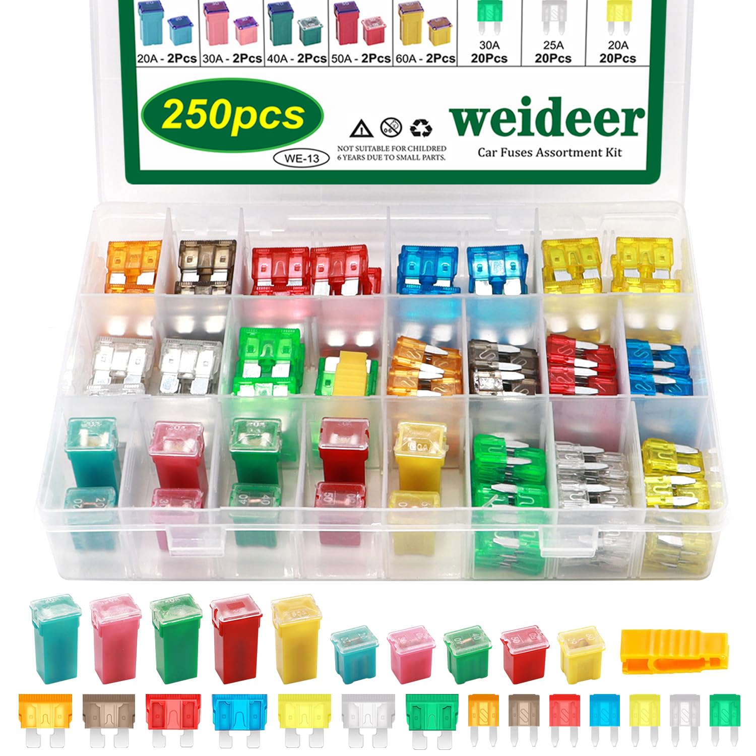 Amazon.com: weideer 250Pcs Car Fuse Assortment Kit Standard & Mini Car ...