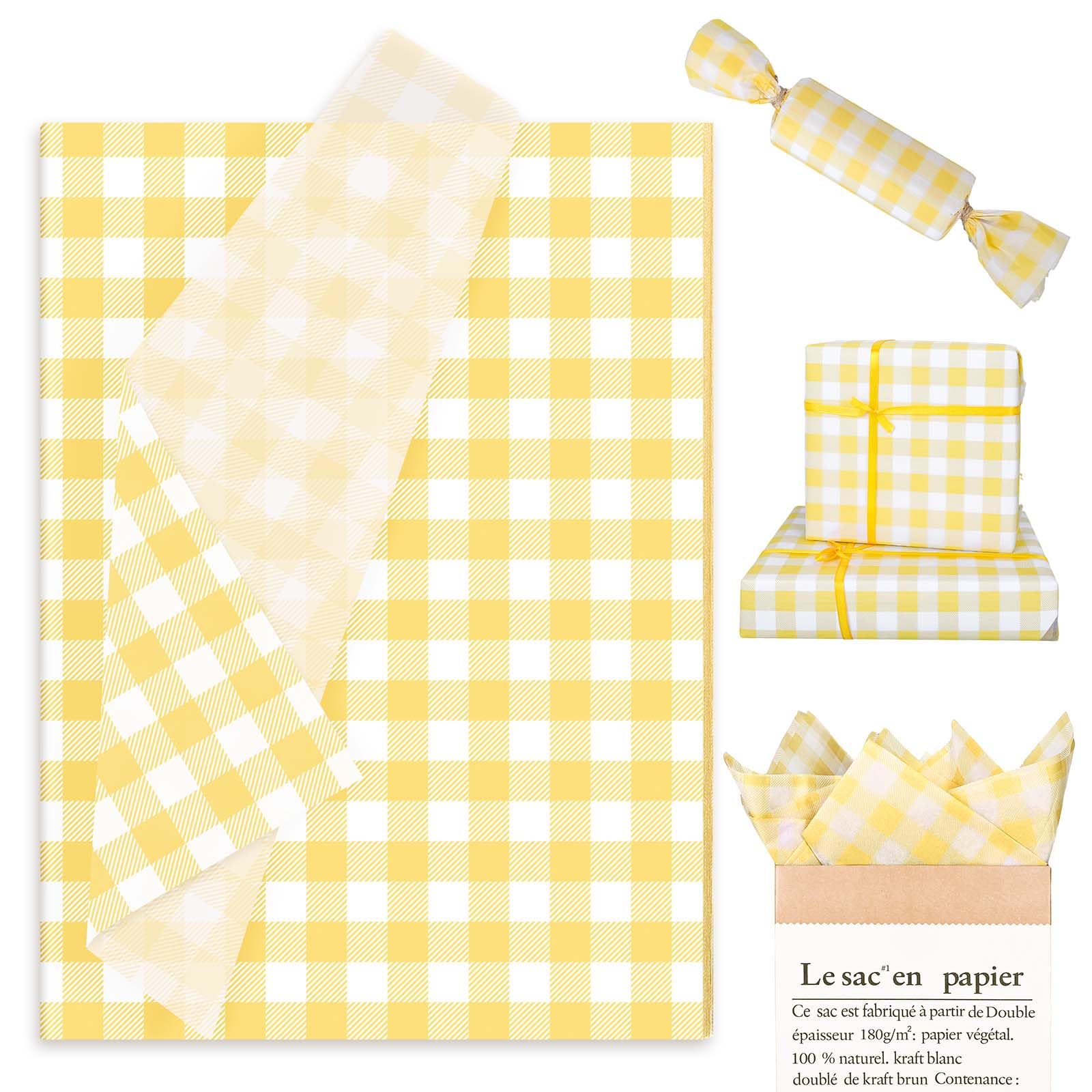 Amazon.com: Whaline 100 Sheets Light Yellow Buffalo Plaid Tissue Paper ...