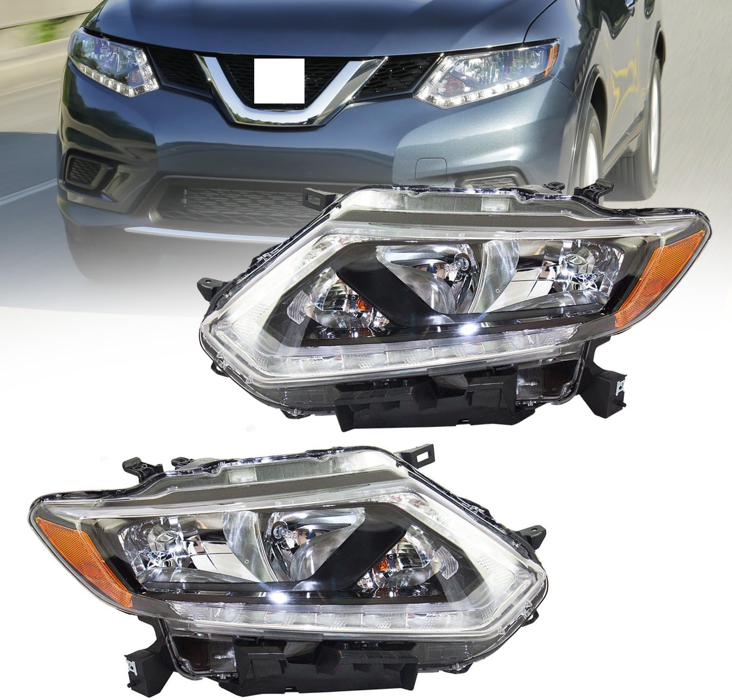 Amazon.com: Fit for 2014 2015 2016 Nissan Rogue Headlights with LED DRL ...