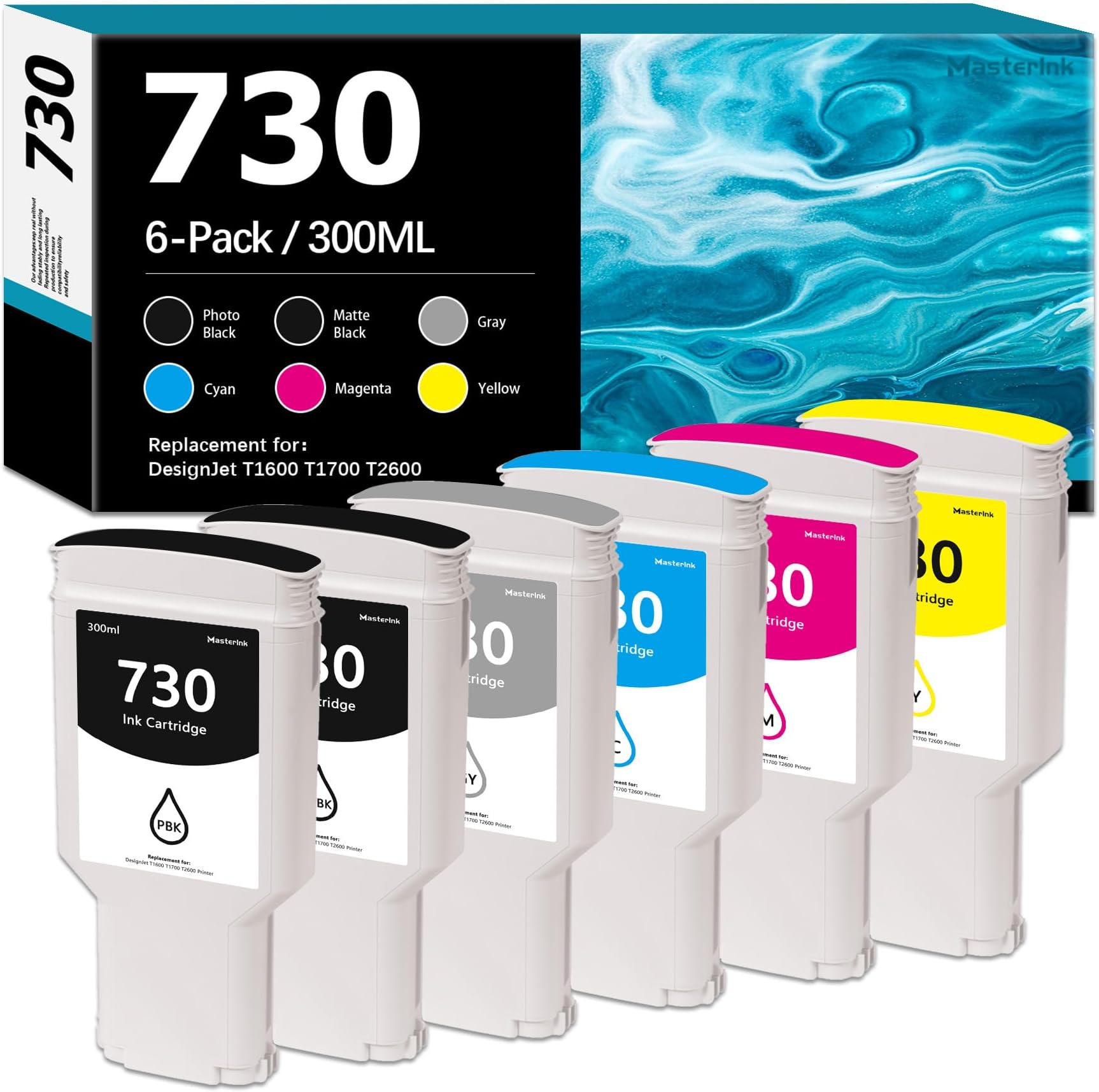 Amazon.com: 730 Ink Cartridges High-Capacity 300ml 6-Pack P2V68A P2V69A ...