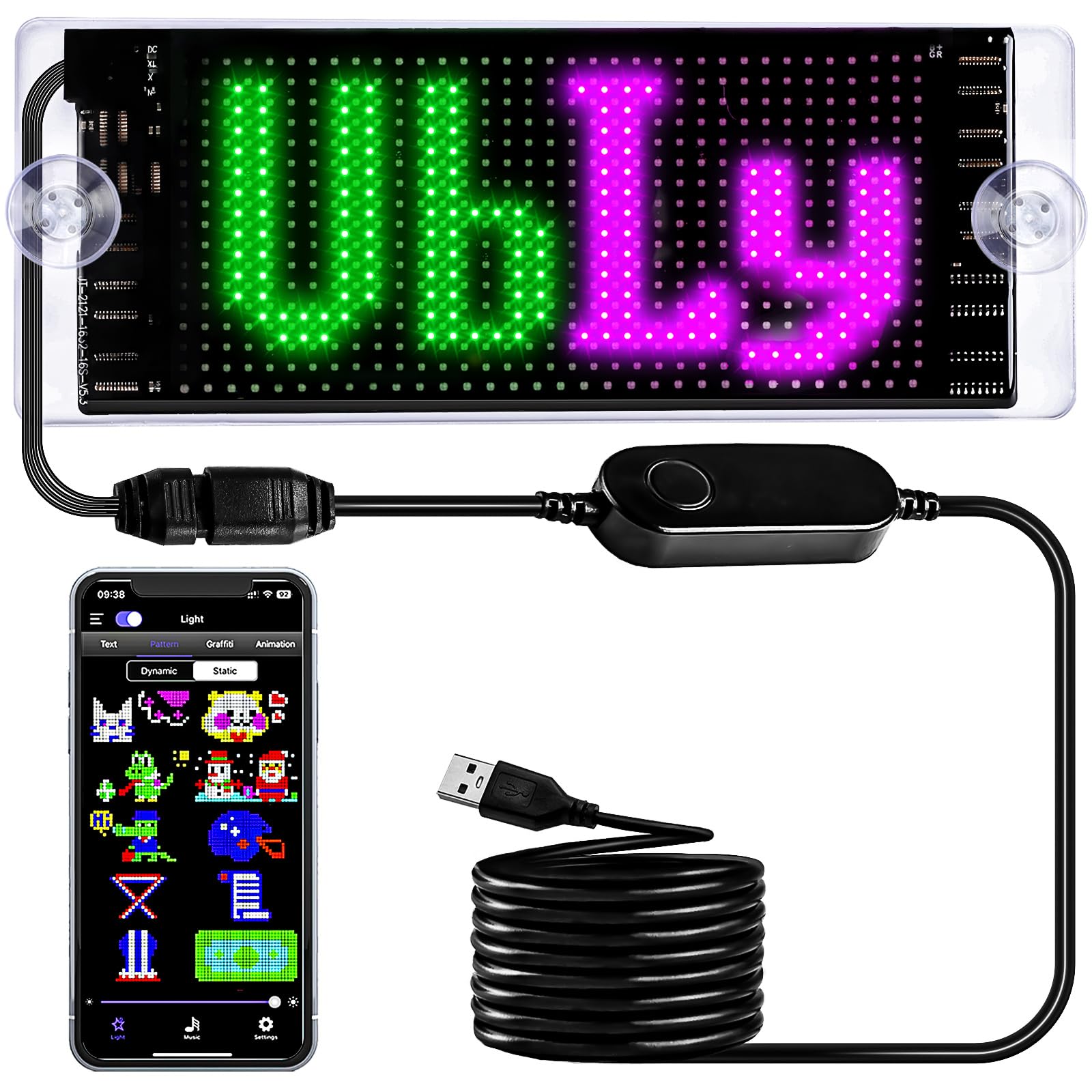 Light Sign for Car, 6.7''x2.7'' Programmable Flexible LED Matrix Panel ...