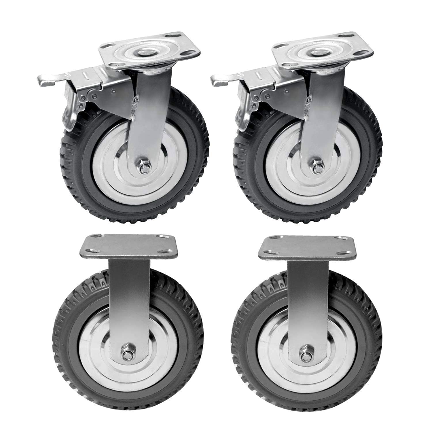 tonchean 8 Inch Caster Wheels Heavy Duty Anti-Skid Rubber Swivel ...