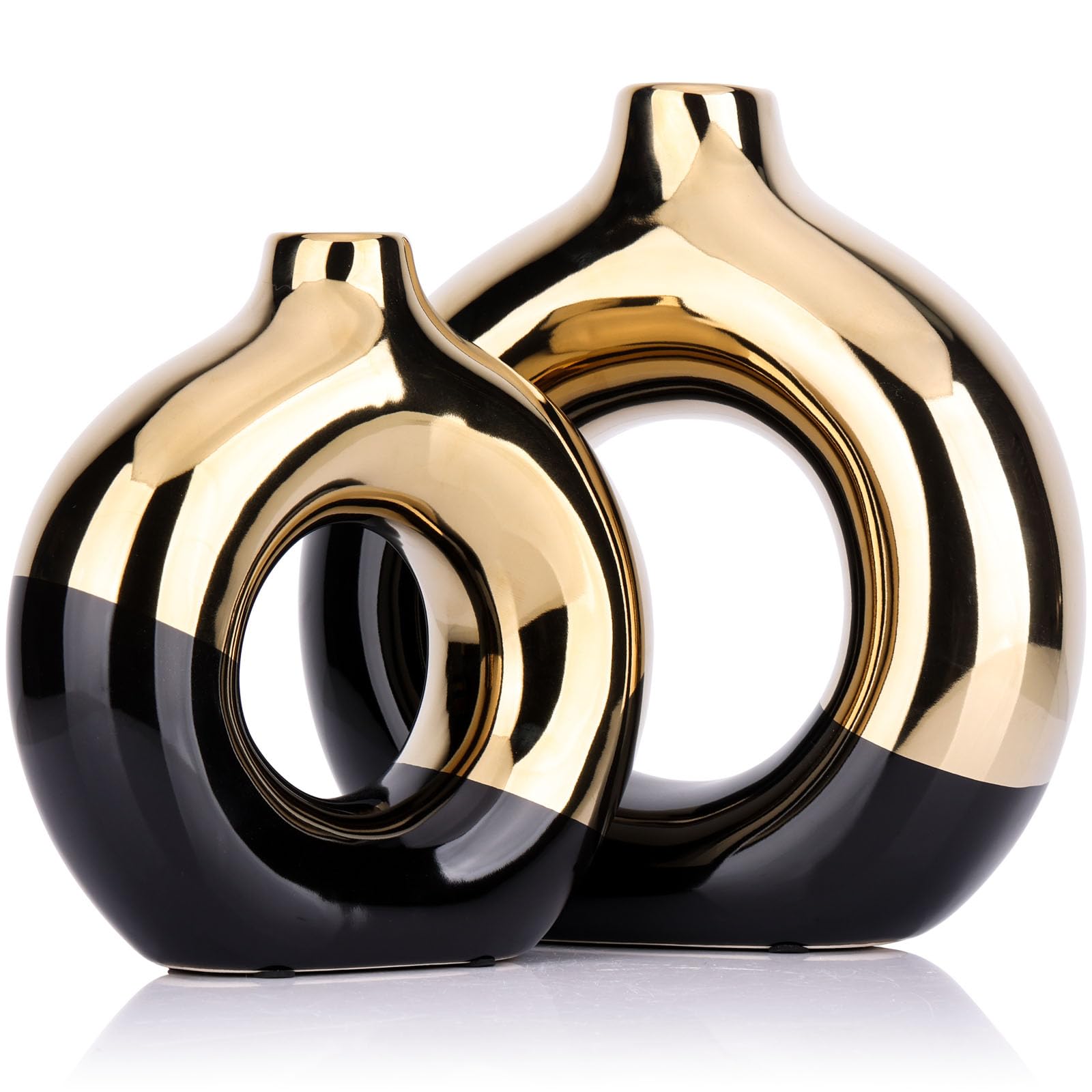 Amazon.com: Black and Gold Vase,Ceramic Vase Set of 2,Gold Vases Home ...