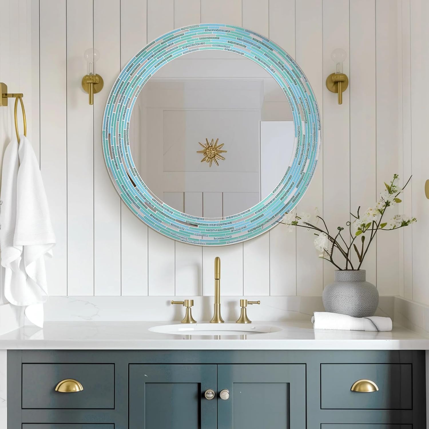 Amazon.com: Head West Aqua Blue Mosaic Frameless Reeded Tiled Printed ...