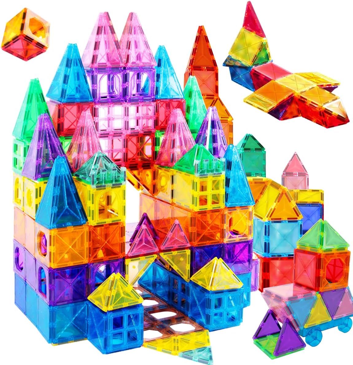 Amazon.com: QUEBAN 143-Piece Magnetic Tiles STEM Building Set | 3D ...