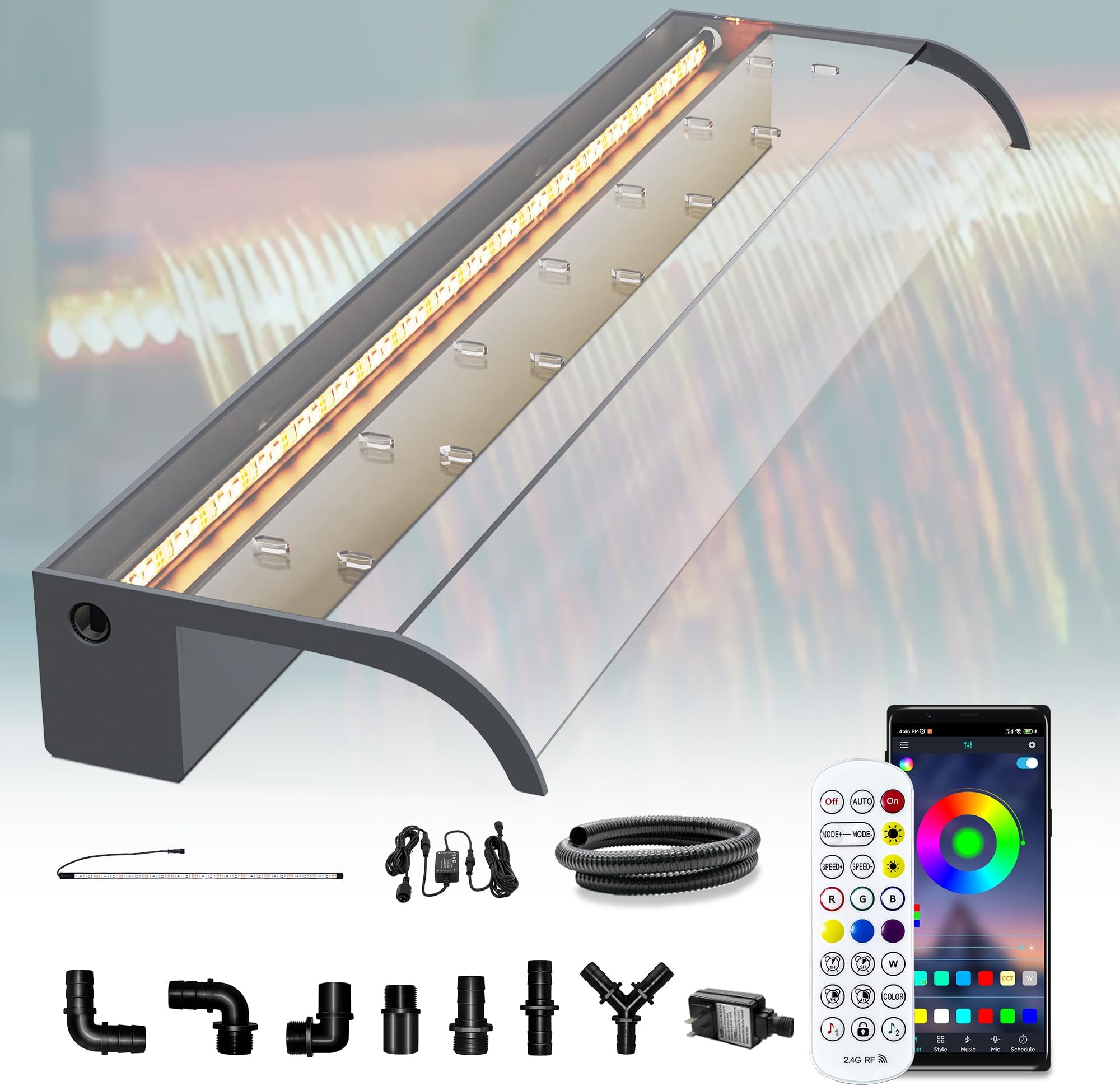 Amazon.com: APONUO Lighted Waterfall Pool Fountain 35.4" RGB LED Pool ...