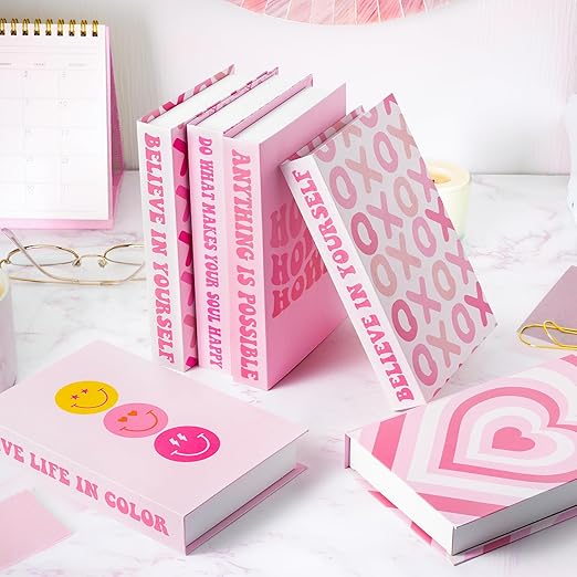 Amazon.com: CNhoqc 6pcs Preppy Pink Decorative Fake Book, Preppy Happy ...