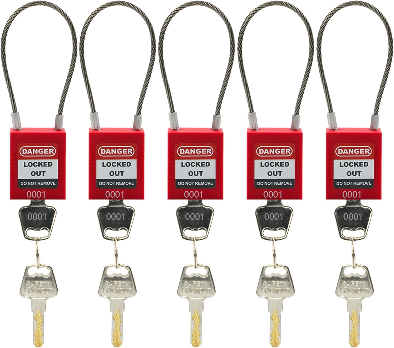HiLKCO 5 Pack Lockout Tagout Steel Cable Locks(Dia 3.2mm) with Keys ...