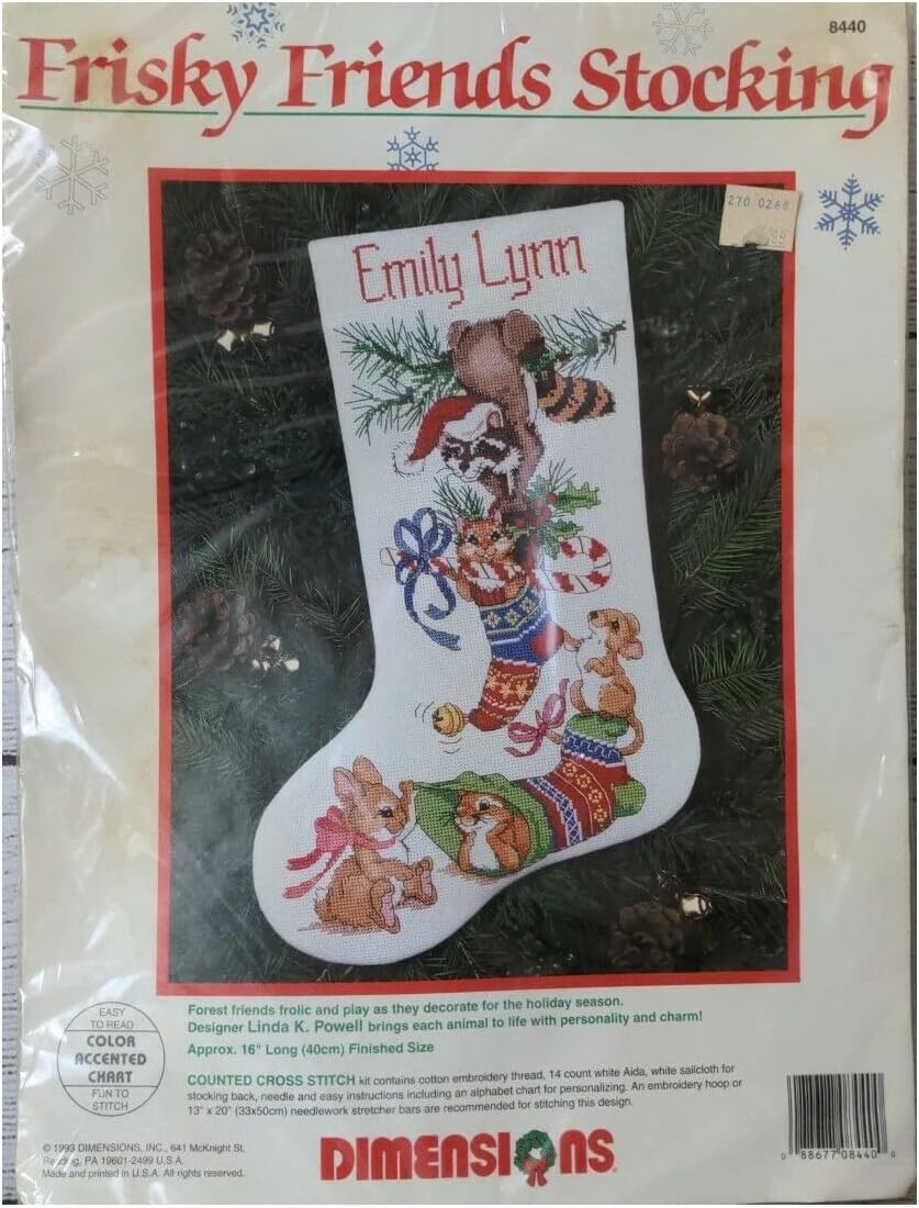 Amazon.com: Dimensions Frisky Friends Counted Cross Stitch Stocking Kit ...