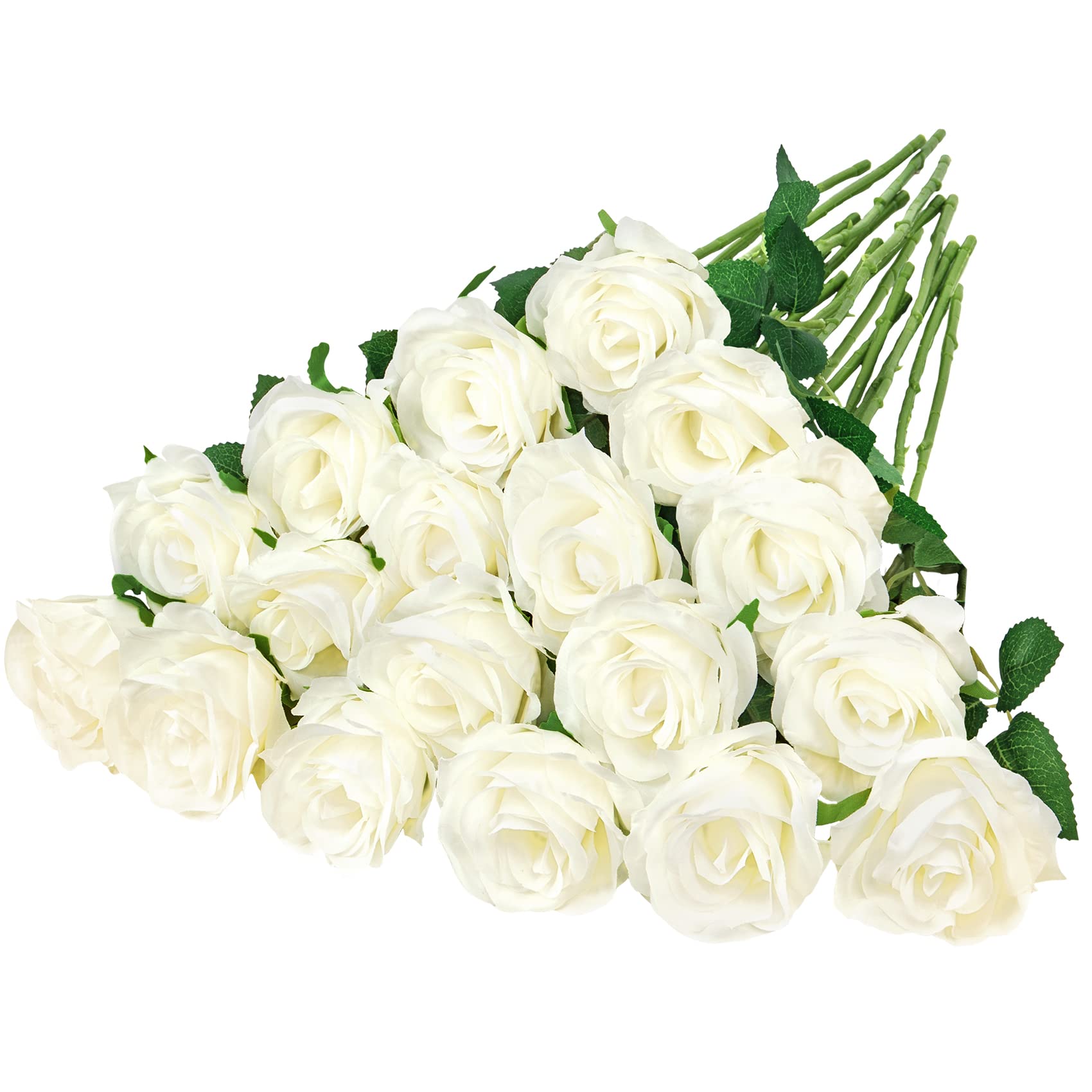 Amazon.com: Ouddy Decor 20 Pcs Fake White Roses Artificial Silk Flowers ...