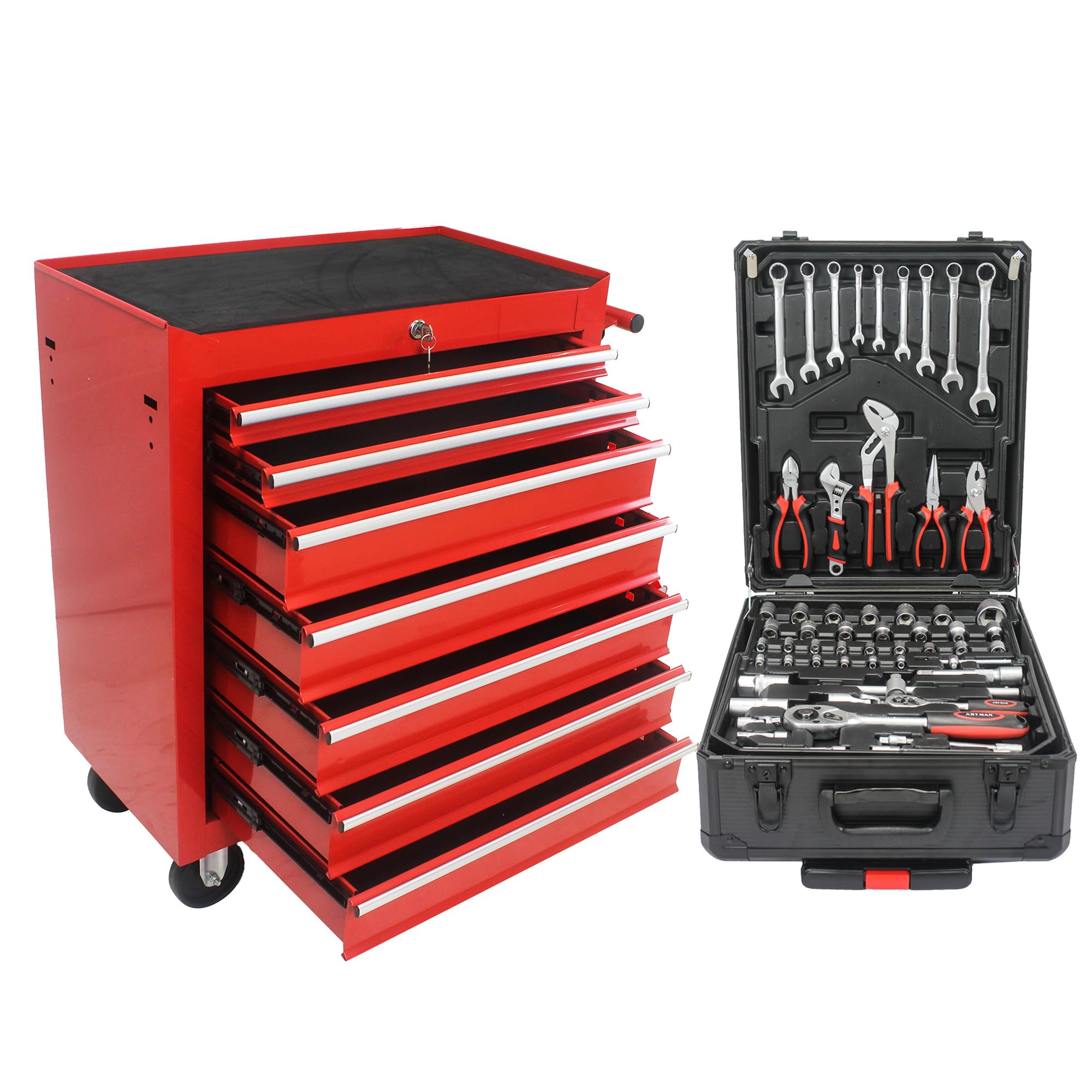 7 Drawers Rolling Tool Chest & Hand Tool Box with Tools ...