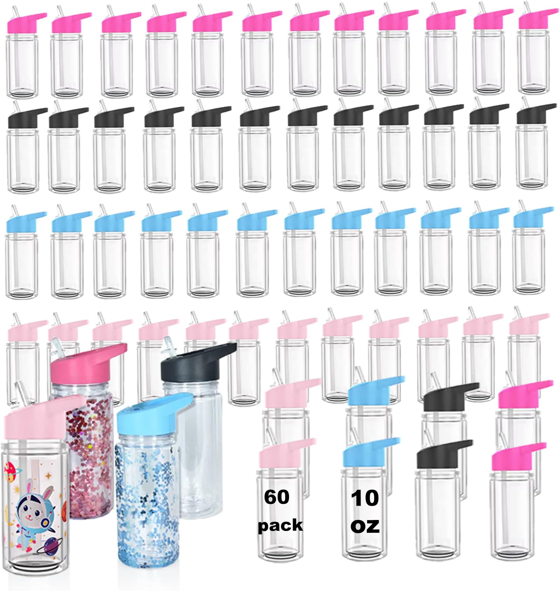 Amazon.com | 60 Pack 10 oz Acrylic Snow Globe Cups, Double Wall Clear ...