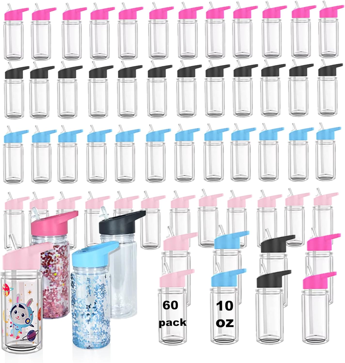 Amazon.com | 60 Pack 10 oz Acrylic Snow Globe Cups, Double Wall Clear ...