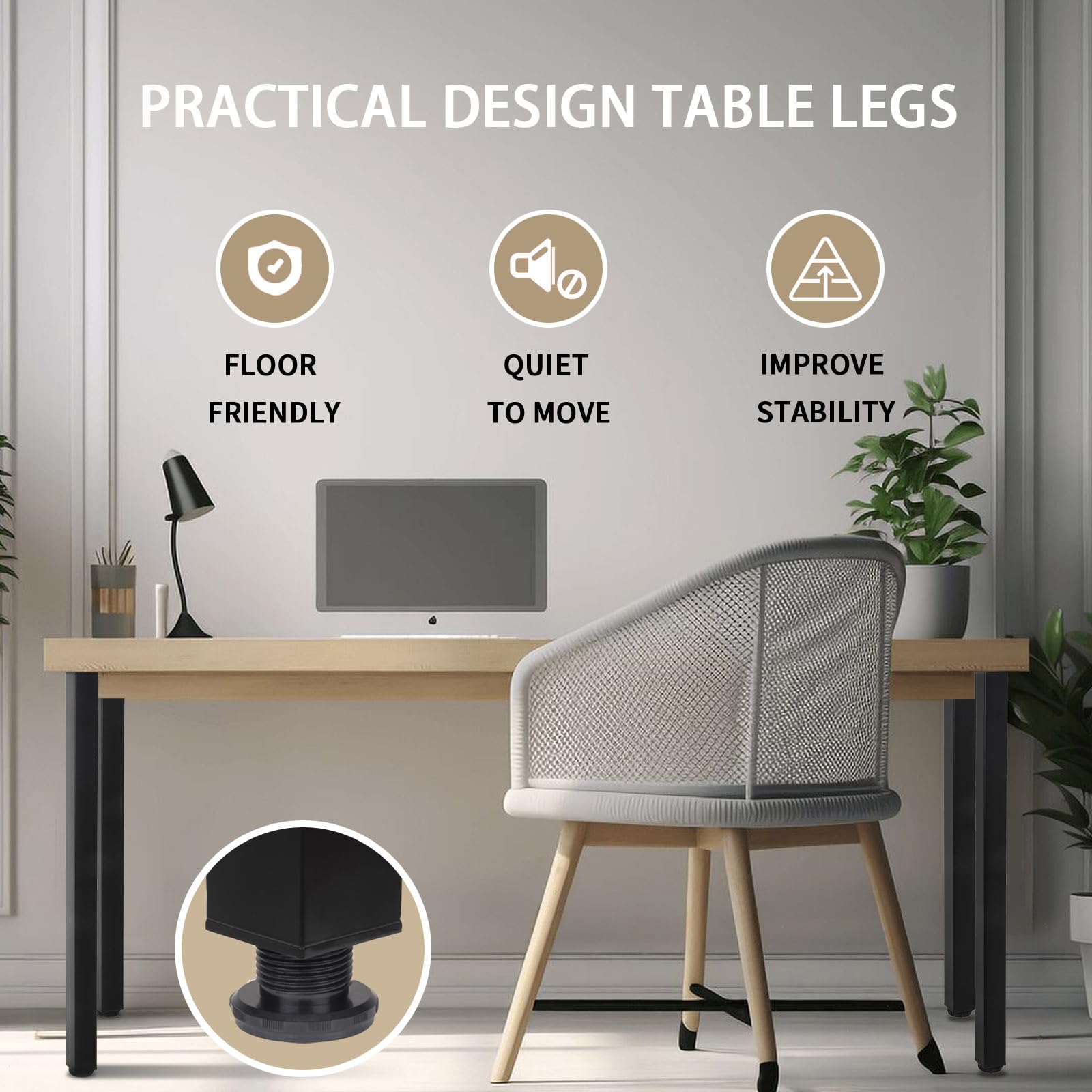 Snapklik.com : GDDGHS Adjustable Metal Furniture Legs, Square Office Table Furniture Leg, Set Of 4