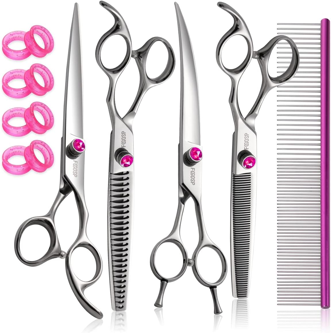 Amazon.com: Dog Grooming Scissors Kit 8 in Professional Curved Thinning ...