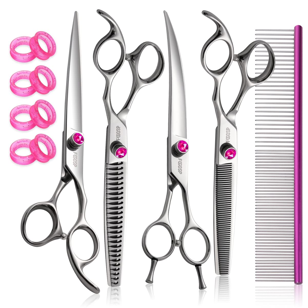 Amazon.com: Dog Grooming Scissors Kit 8 in Professional Curved Thinning ...