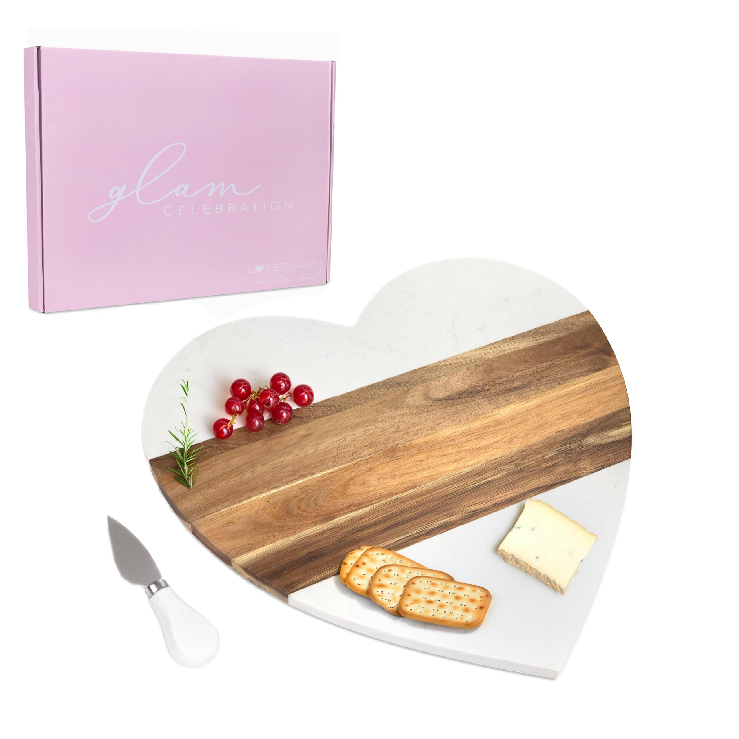 Amazon.com: Heart Shaped Charcuterie Board, Acacia Wood And Marble ...