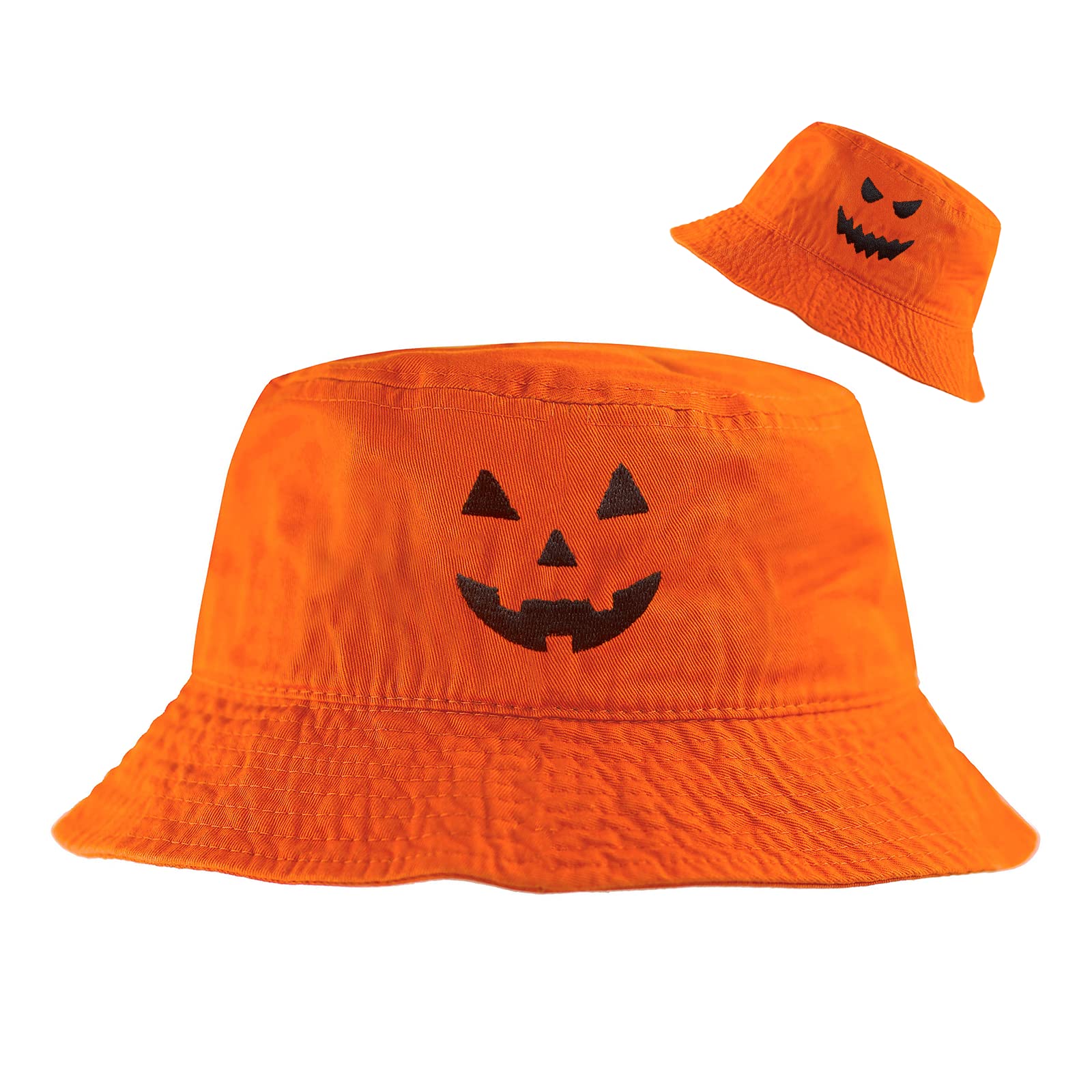Giavuwn Halloween Pumpkin Bucket Hat Embroidered Jack O' Lantern Face ...