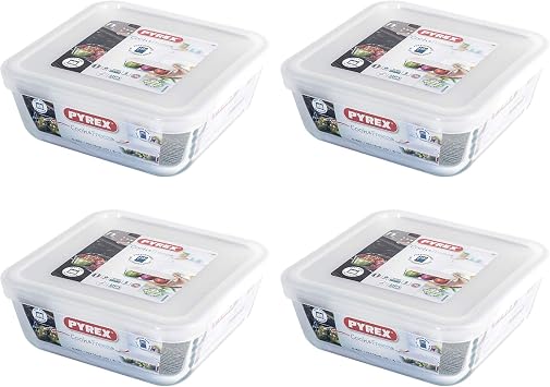 Pyrex Microwave Safe Classic Square Glass Dish with Plastic Lid 0.85 ...