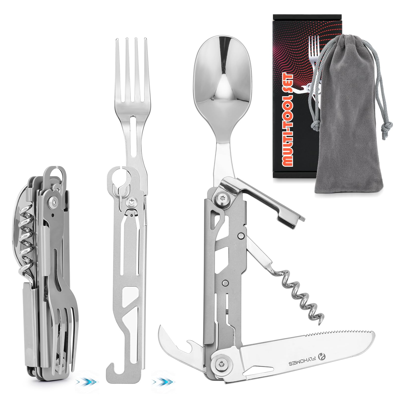 Amazon.com: FLYHOMES 6 in 1 Camping Utensils Set Camping Fork Spoon ...