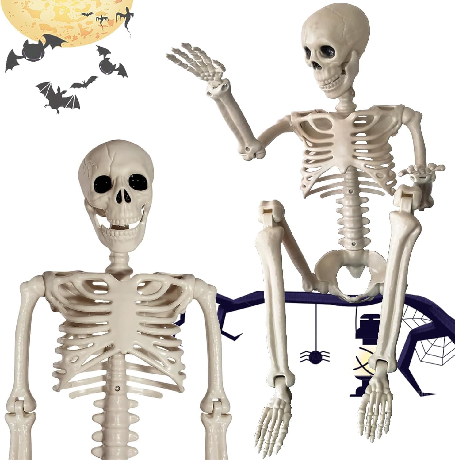 Amazon.com: 3ft Posable Skeleton Halloween Decor – Life Size Skeleton ...