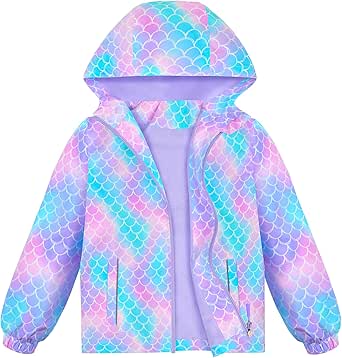 Amazon.com: OlyPegic Girls Rain Jacket Waterproof Hooded Fleece Lined ...