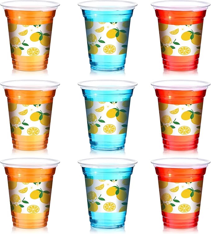Amazon.com: Blulu 60 Pieces Lemon Party Plastic Cups Bulk 16 oz Lemon ...