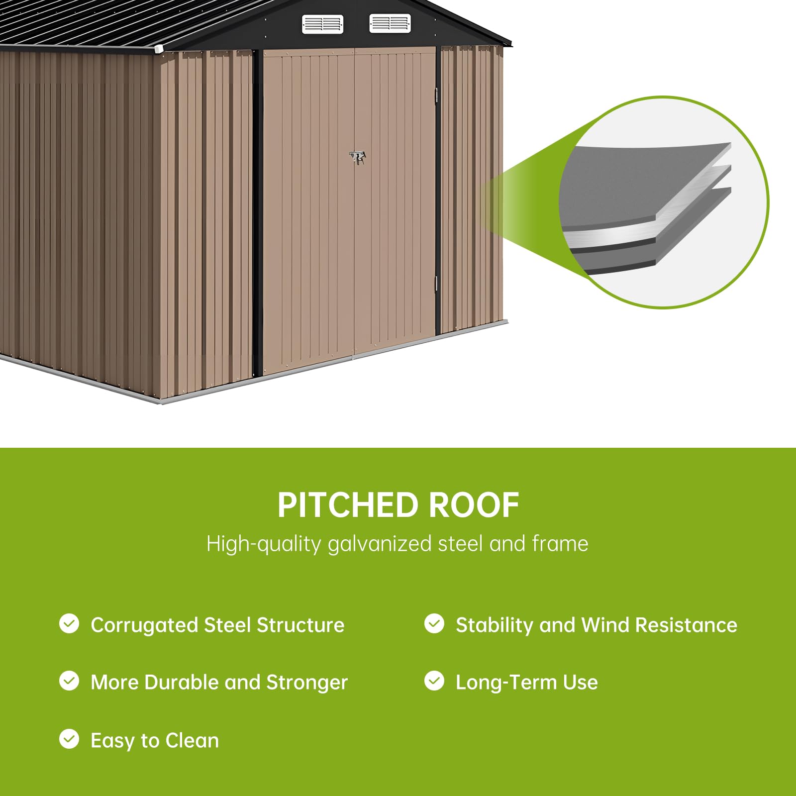 GAOMON 8x8 Metal Outdoor Storage Shed, Large Tool Shed House with ...