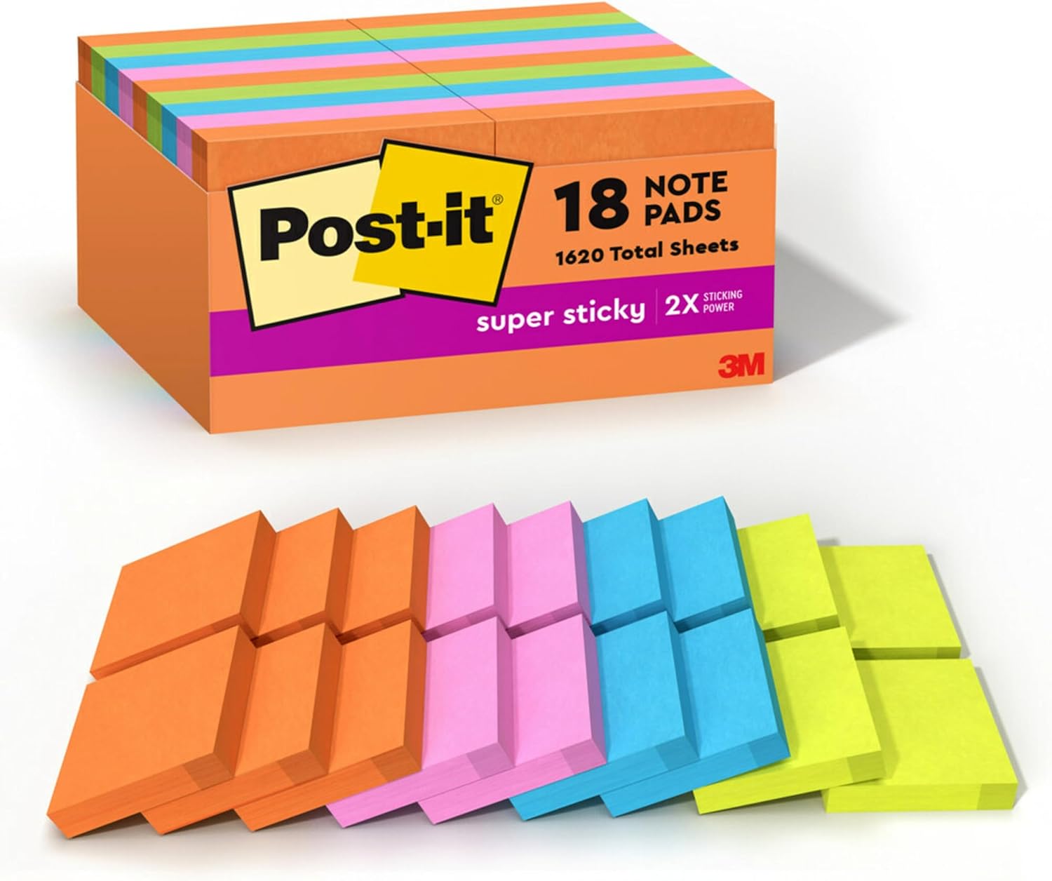Post-it Super Sticky Notes, 18 Sticky Note Pads, 1 7/8 x 1 7/8 in ...