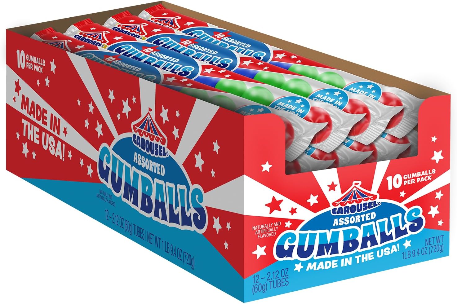 Amazon.com : Carousel 10 Gumballs | Gumball Tubes in Assorted Fruit ...