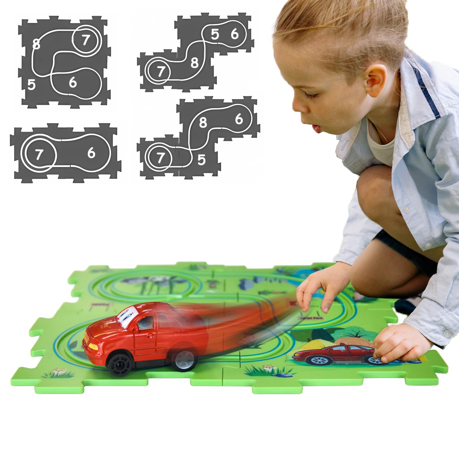 Amazon.com: Puzzle Racer Kids Car Track Set for Kids, Educational ...