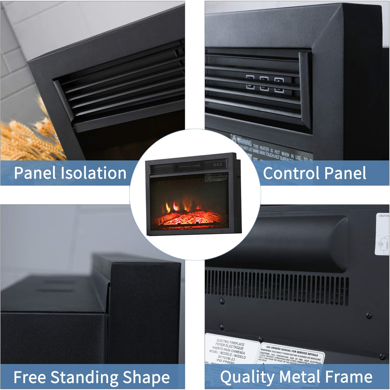 PatioFestival 24 Inch Electric Fireplace Insert 1400W Embedded ...
